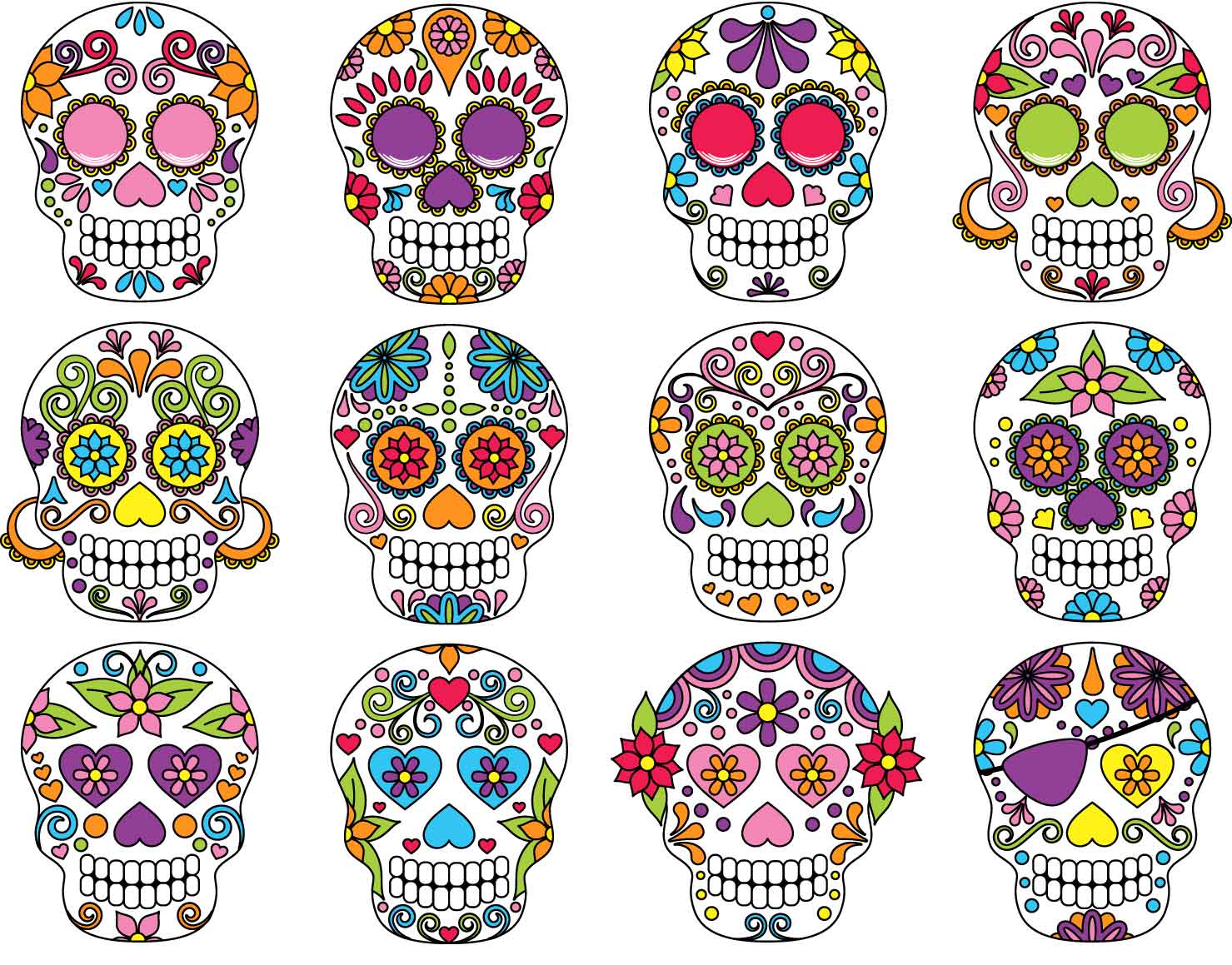 Colorful Sugar Skull Decals - Not Food Safe - Ceramic Cone 017 - Fused ...
